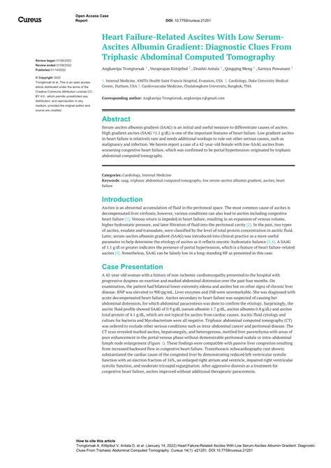 Pdf Heart Failure Related Ascites With Low Serum Ascites Albumin