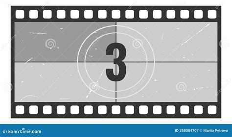 Vintage Movie Countdown Filmstrip Frame With Number 3 Old Movie Timer