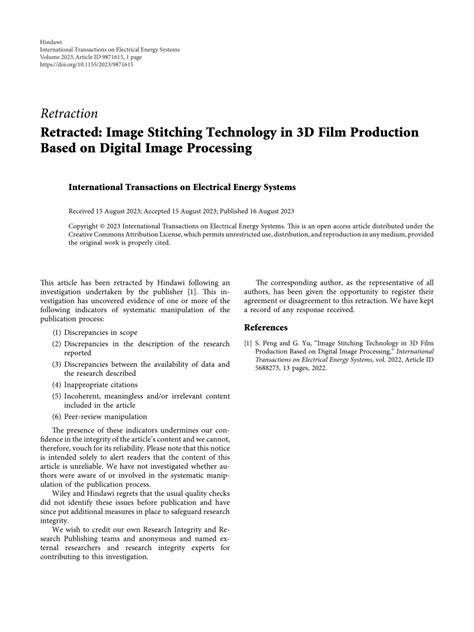 Pdf Retracted Image Stitching Technology In 3d Film Production Based On Digital Image Processing