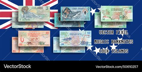 Set Pixel Mosaic Banknotes Of Cook Islands Vector Image