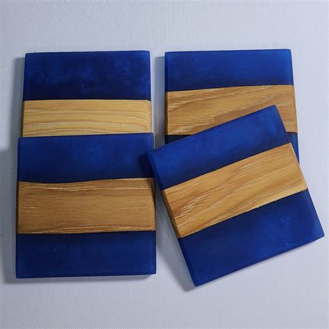 Hickory And Deep Sea Blue Epoxy Coasters Dakota Rustic Creations
