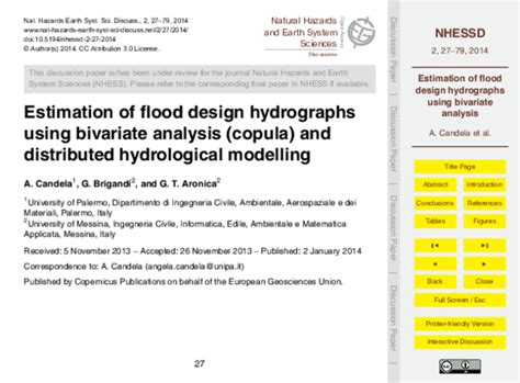 Pdf Estimation Of Flood Design Hydrographs Using Bivariate Analysis Copula And Distributed