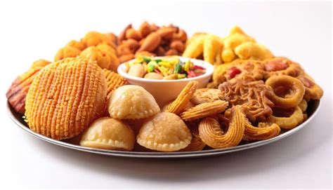 Assorted Indian Festive Spicy Salted And Sweet Snacks Gujiya Murukku