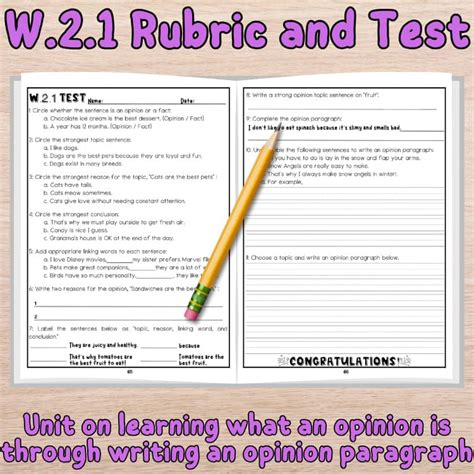 Opinion Writing Unit Test And Rubric Prompts Graphic Organizers
