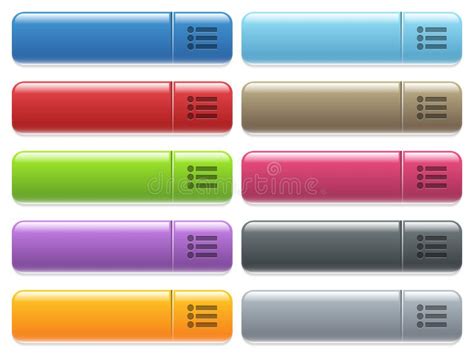 bullet list icons on color glossy rectangular menu button stock vector