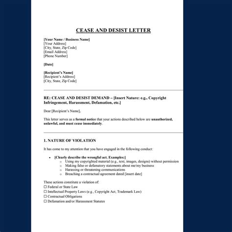 Custom Cease And Desist Letter Template Legal Document For Copyright