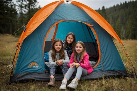 Premium Photo Girls Sitting In A Camping Tent