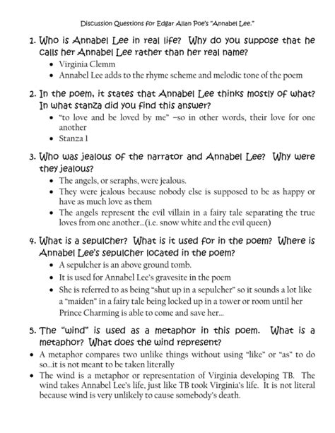 Annabel Lee One Pager Fun Poetry Analysis Lesson Made By Teachers Worksheets Library