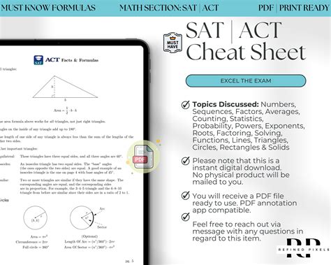 Sat Prep Act Test Cheat Sheet Template College Prep Exam Sat Test Math Formulas Equation