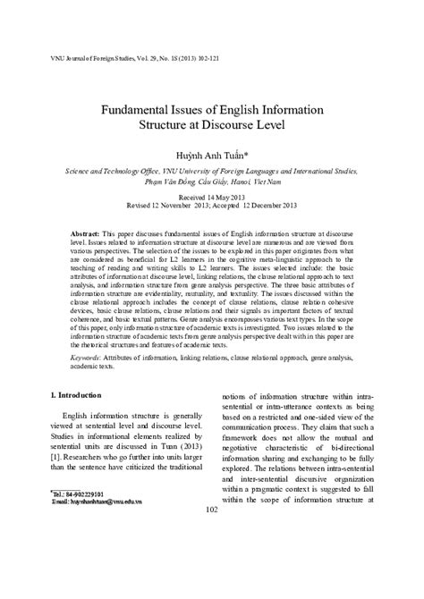 Pdf Fundamental Issues Of English Information Structure At Discourse