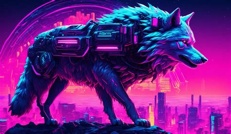 Mystical Neon Cyberwolf Prowls The Night Ai Wallpapers