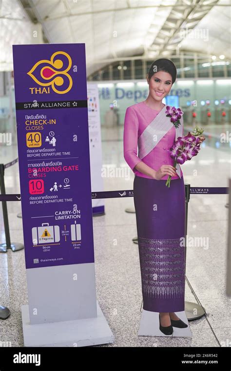 Hong Kong China December 08 2023 Thai Airways Stewardess Cutout As