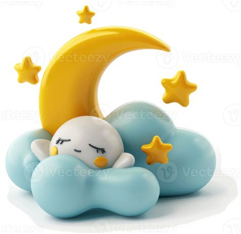 Cute Cloud Character Sleeps Soundly Under A Crescent Moon 60729046 Png
