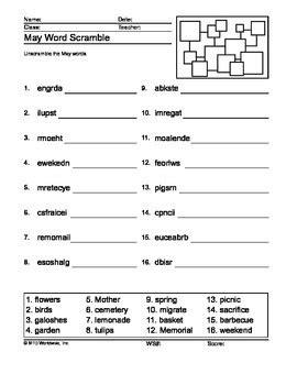 May Word Scramble Printable By Lesson Machine Tpt