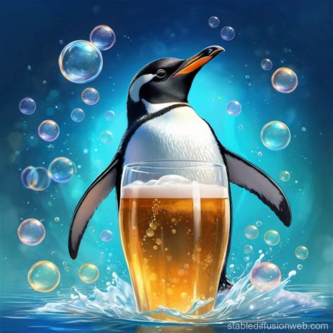 A Linux Penguin Swimming In A Glass Of Beer Burping Bubbles Prompts