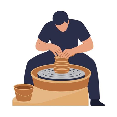 Potter Shaping Clay On Wheel In Flat Art Style 60400970 Vector Art At