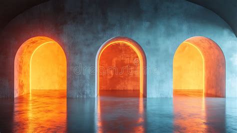Three Arched Passages Illuminated With Warm Lighting Stock Illustration Illustration Of Amber