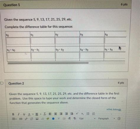 Solved Question 1 6 Pts Given The Sequence 5 9 13 17 21