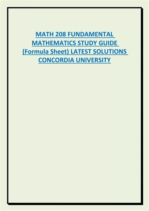 Math 208 Fundamental Mathematics Study Guide Formula Sheet Latest