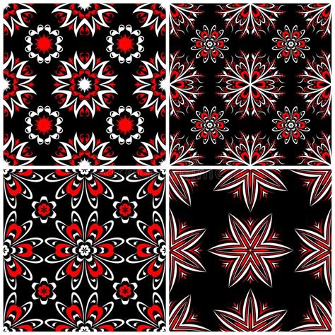 Seamless Backgrounds Black White And Red Classic Sets With Floral