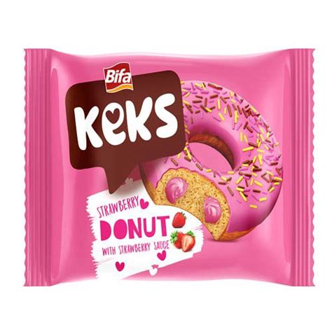 Bifa Keks Donut Pokryty Polewą Truskawkową 40g Delikatesy Dwójka