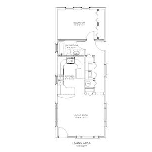 One Bedroom Traditional Cottage Floor Plan 705 Square Feet 16x43