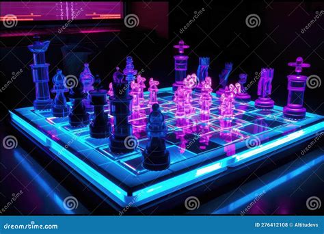 Neon Chess Set In Futuristic Sci Fi Setting Royalty Free Stock Image 276412108