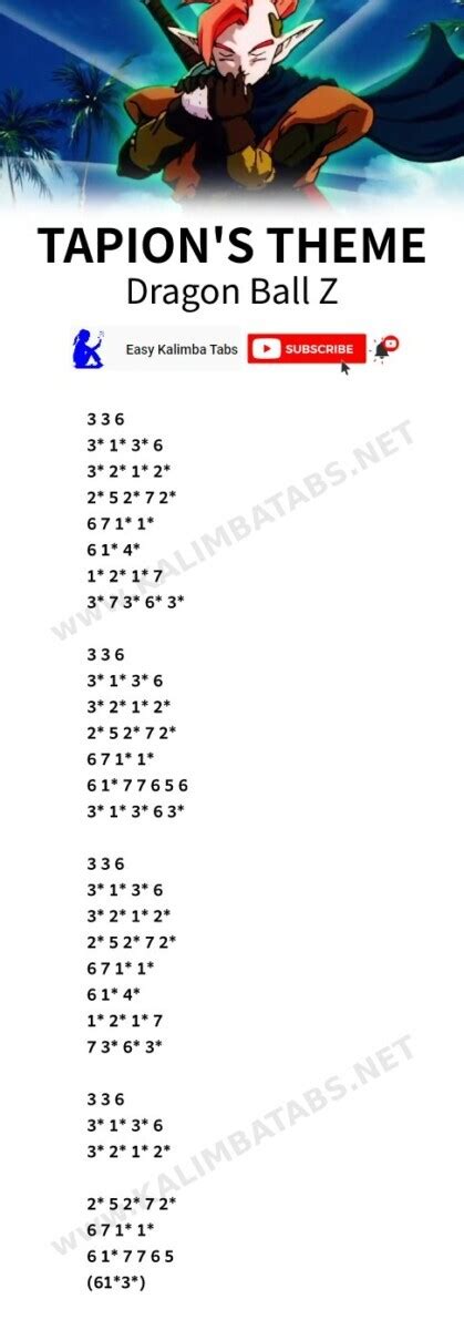 Tapions Music Box Theme Dragon Ball Z Kalimba Tabs Letter And Number