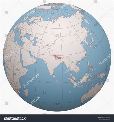 Nepal On Globe Earth Hemisphere Centered Stock Vector Royalty Free