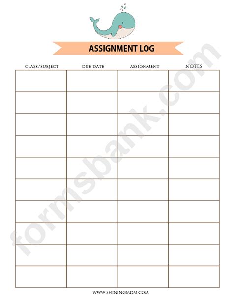 Students Assignment Log Printable Pdf Download