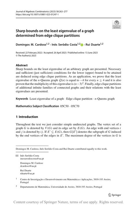 Pdf Sharp Bounds On The Least Eigenvalue Of A Graph Determined From