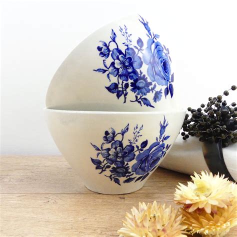 French Bowls Antique French Large Bowls Blue Flowers Romantic