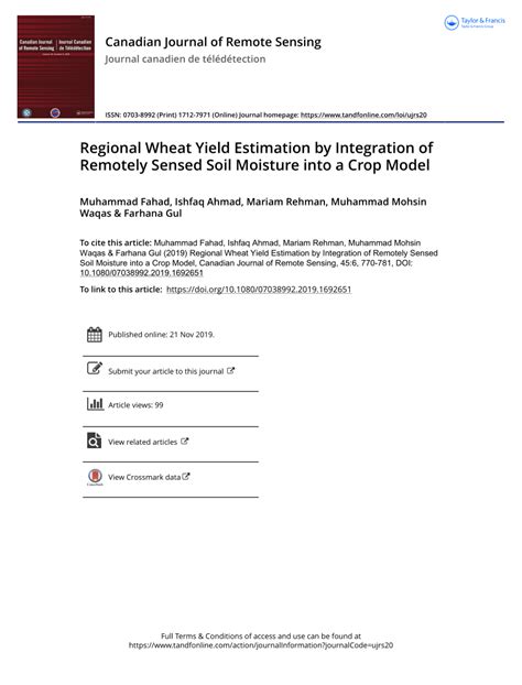 Pdf Regional Wheat Yield Estimation By Integration Of Remotely Sensed