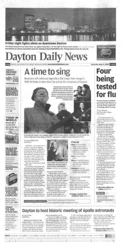 Dayton Daily News Bob Dylan Front Cover