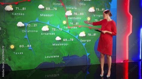 Live Weather News Studio With Beautiful Professional Female Reporter