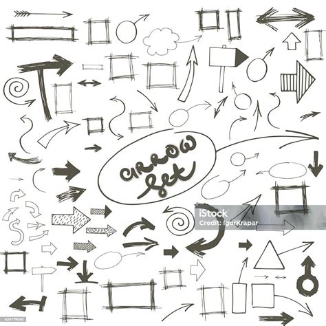 Pfeile Verschiedene Formen Grafik Doodle Zeichnung Satz Rahmenmuster