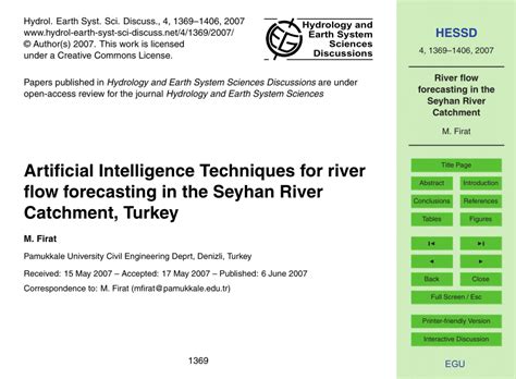 Pdf Artificial Intelligence Techniques For River Flow Forecasting In The Seyhan River