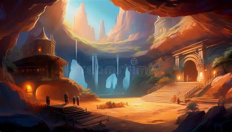 Fantasy City With Cave In The Desert Stock Illustration Illustration
