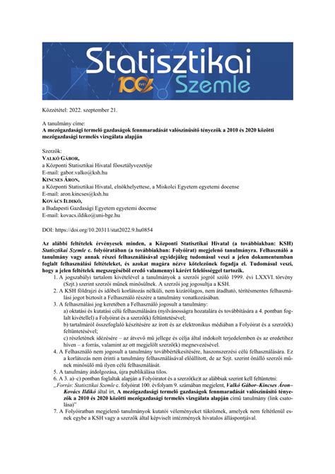 Pdf A Mezőgazdasági Termelő Gazdaságok Fennmaradását Valószínűsítő