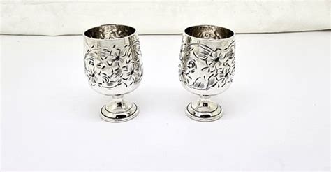 Pair Baldwin And Miller Floral Engraved Sterling Silver Shot Glasses Ebay