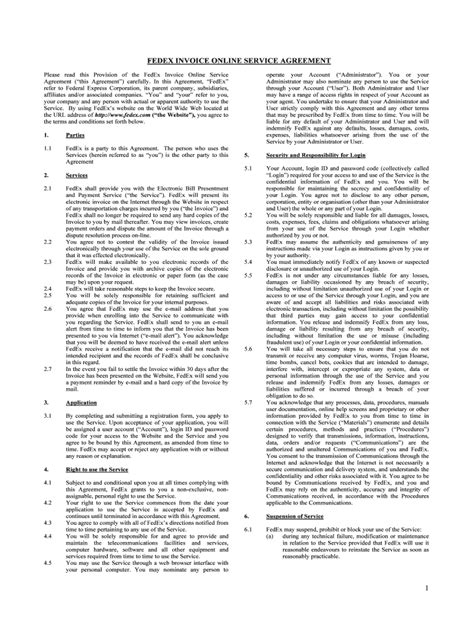 Fillable Online Fedex Invoice Online Service Agreement Fax Email Print Pdffiller