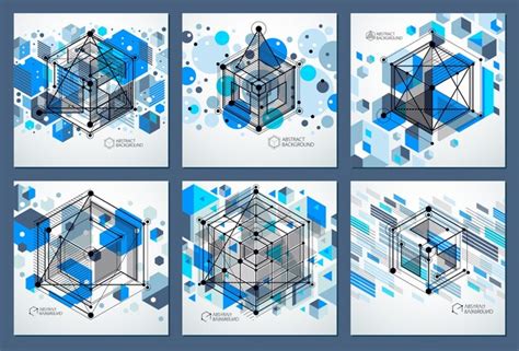 Premium Vector Vector Of Abstract Geometric 3d Cube Pattern And Blue Backgrounds Set Layout