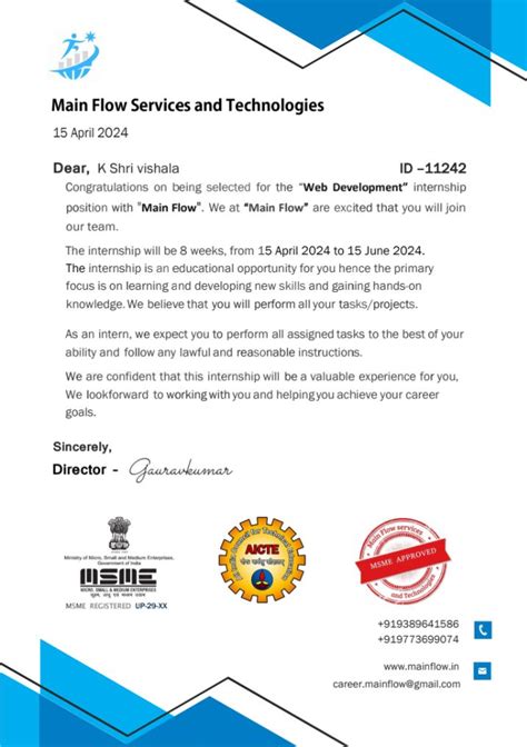 Shri Vishala On Linkedin Mainflow Mainflowservicesandtechnologies Internship