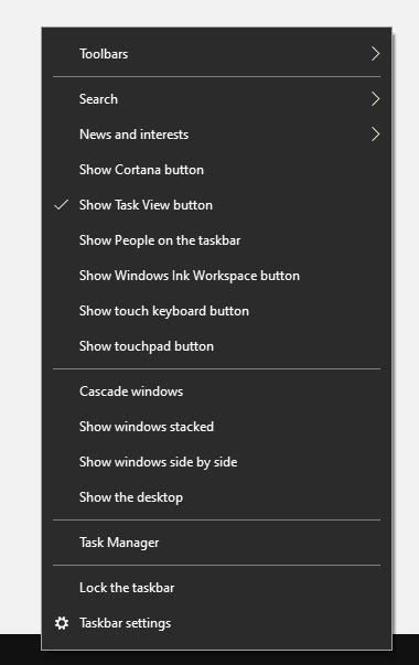 Missing Properties In My Taskbar Windows 10 Forums