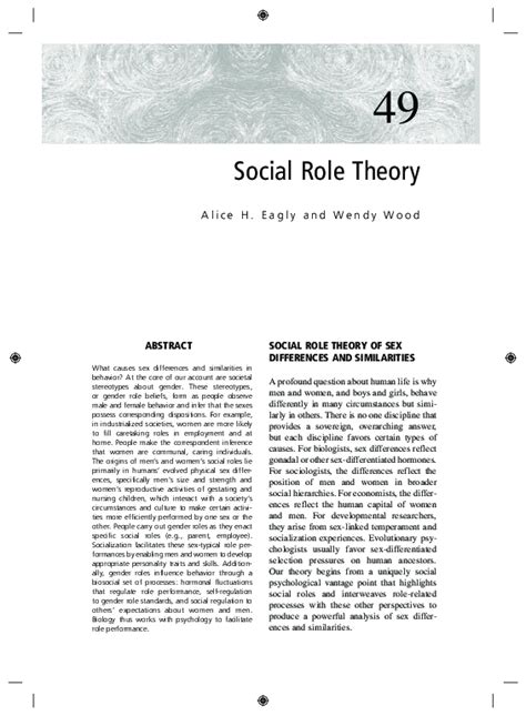 Pdf Social Role Theory Of Sex Differences Eagly Wood And Johannesen