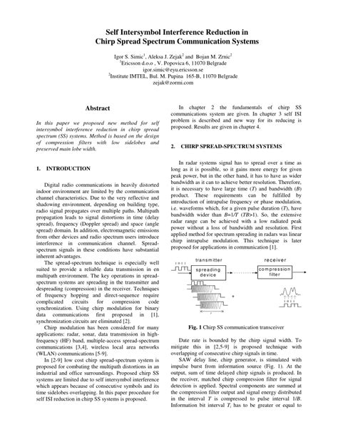 Pdf Self Intersymbol Interference Reduction In Chirp Spread Spectrum