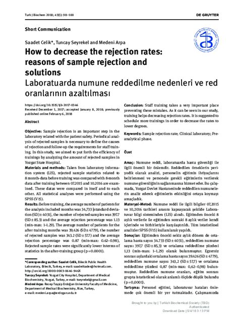 Pdf How To Decrease The Rejection Rates Reasons Of Sample Rejection