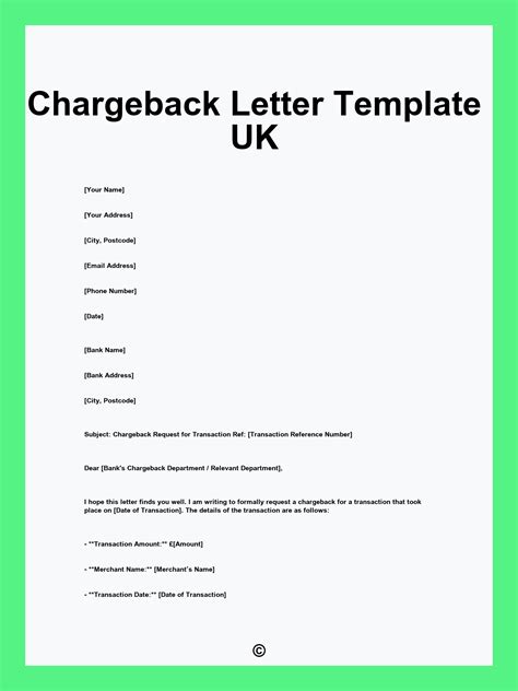 Chargeback Letter Template Uk
