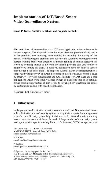 PDF Implementation Of IoT Based Smart Video Surveillance System