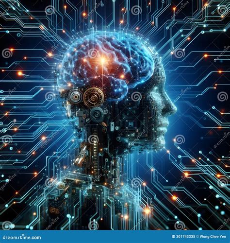 Artificial Intelligence Robot Brain Electronics Connections Dark Background Stock Image Image